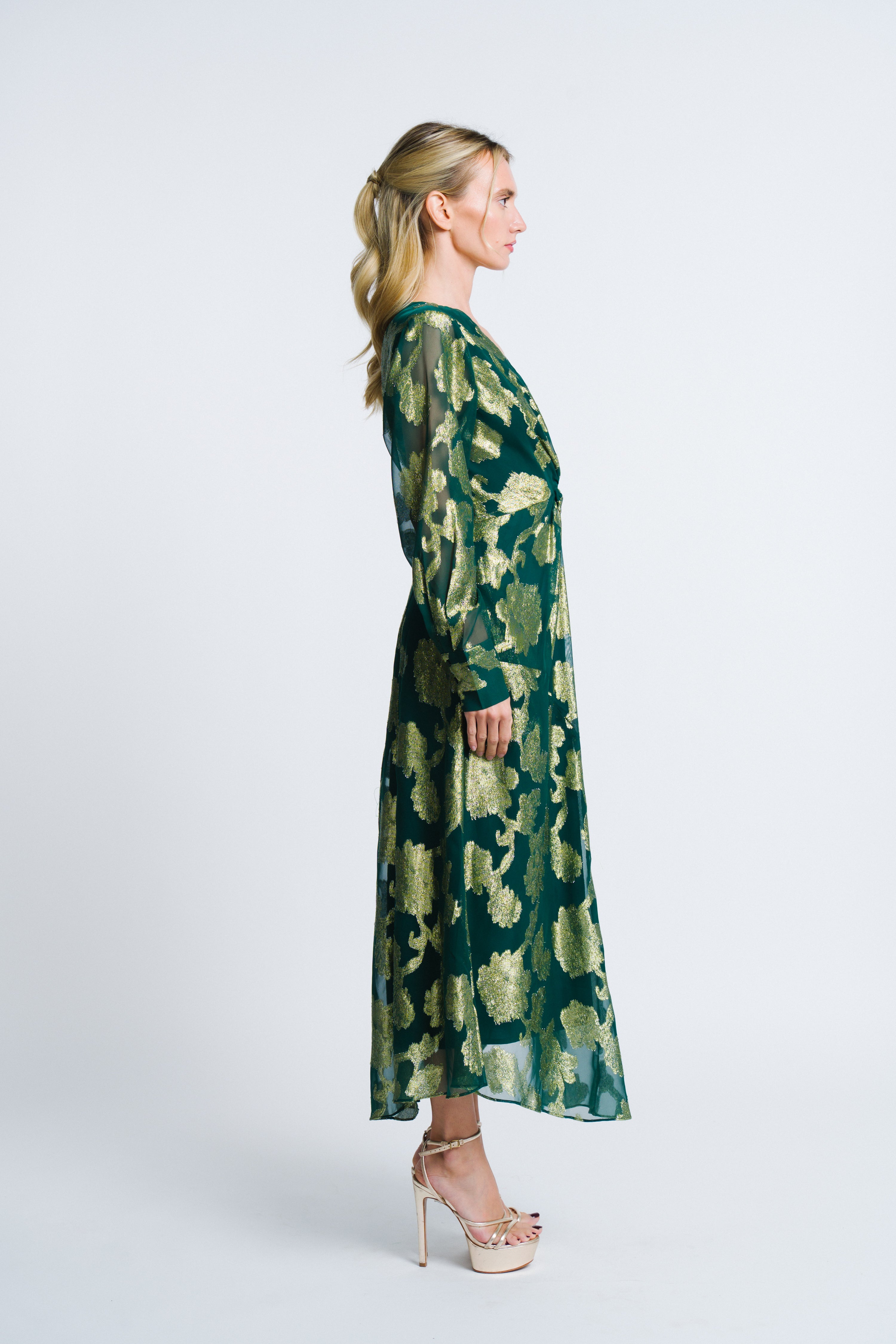 Devyn Metallic Jacquard Twist Front Maxi Dress – CIEBON